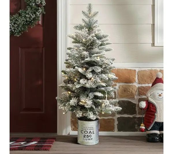 LUXEN HOME Luxenhome 4ft Artificial Flocked Tree W/ Battery-op Lights