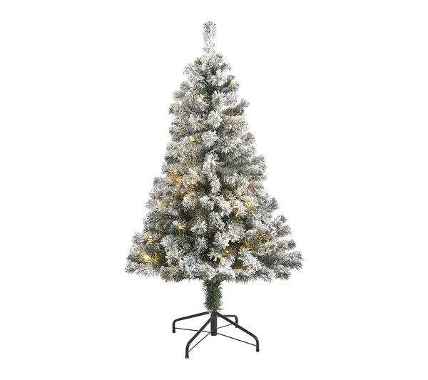NEARLY NATURAL 4' Flocked West Virginia Fir Pre -lit Tree