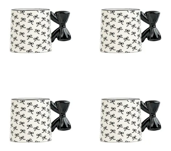 10 STRAWBERRY STREET Set Of 4 Black Bow Mugs