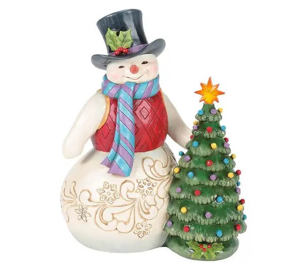 JIM SHORE Heartwood Creek Snowman With Vintage Ed Tree 8.5in