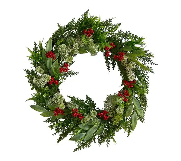 NEARLY NATURAL 24' Cedar, Eucalyptus & Berries Wreath