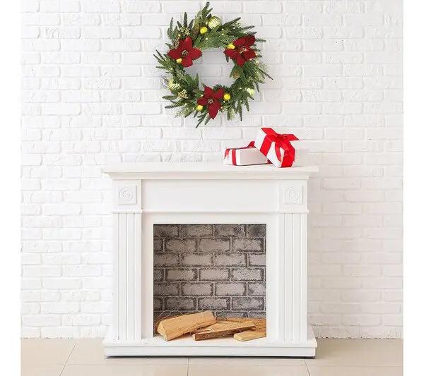 SANTA'S WORKSHOP 24in Red Poinsettia Wreath, 35 Lights