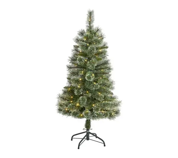 NEARLY NATURAL 4' Slim Snow Tip Pine Tree W/ 10 0 Led Light