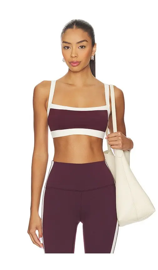 Splits59 Monah Rigor Sports Bra In Burgundy - Dark Cherry & Creme