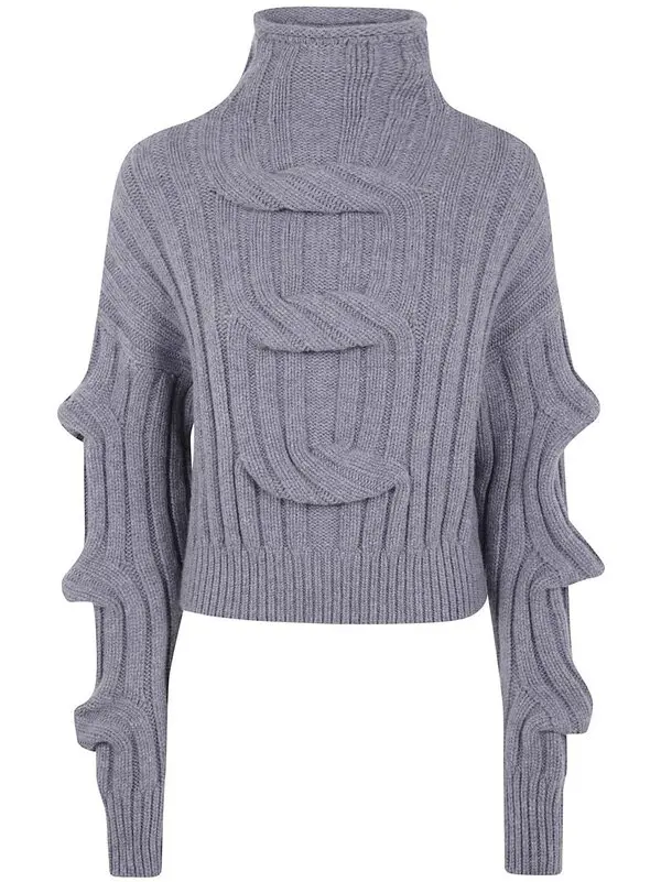 MRZ 3d Braid High Neck Sweater - Grey