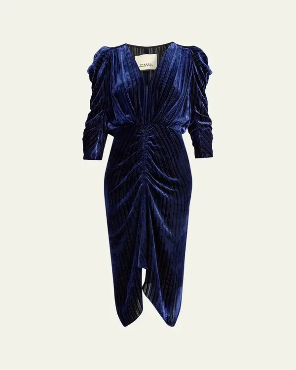 Isabel Marant Nemil Striped Velvet Midi Dress - Dark Blue
