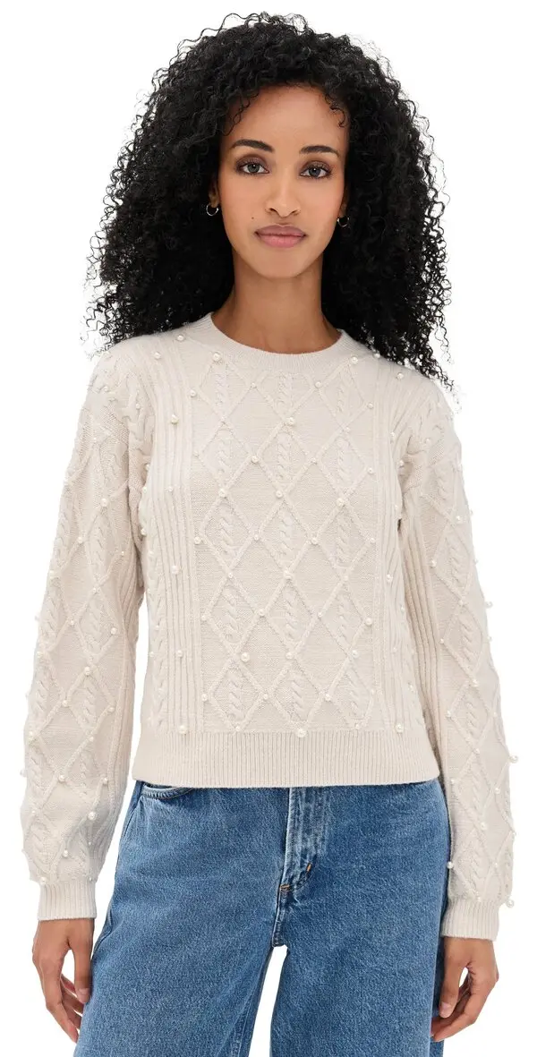 Splendid Pearl-embellished Knit Sweater - Pale Oak Hthr