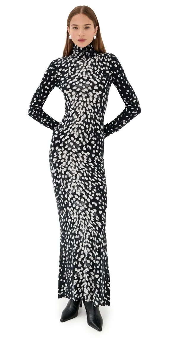 Brandon Maxwell Camille Hand Printed Cashmere Turtleneck Dress