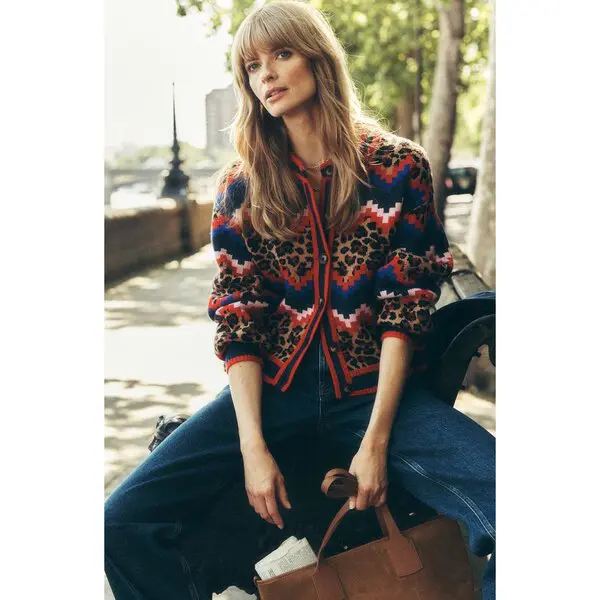 Boden Mixed Print Jacquard Cardigan