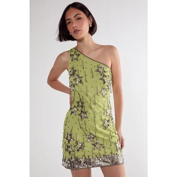 Nasty Gal Tasseled One-shoulder Sequin Mini Dress