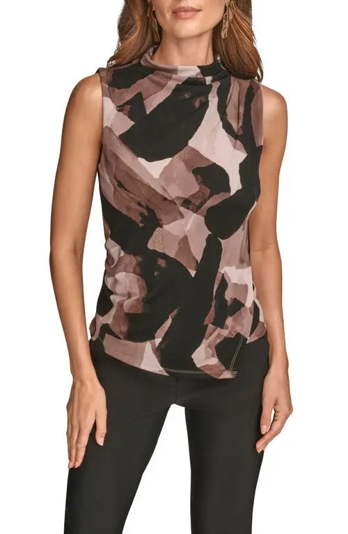 Donna Karan New York Printed Mock Neck Sleeveless Top