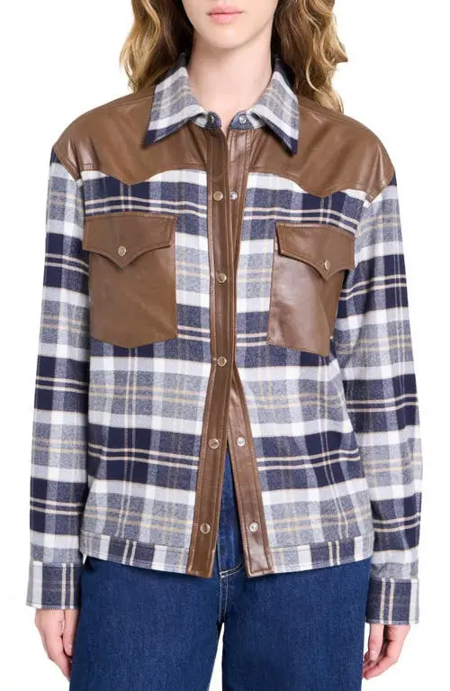 TWP Waylon Leather Trim Flannel Shirt