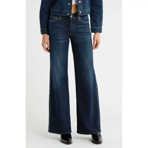 RE/DONE Studded Wide-leg Jeans