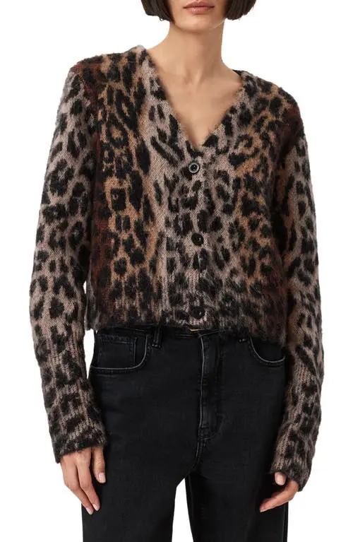 All Saints Wick Lex Leopard Jacquard Cardigan