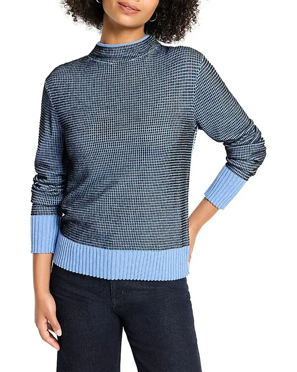 NIC+ZOE Funnel Neck Pixel Knit Sweater - Blue Multi
