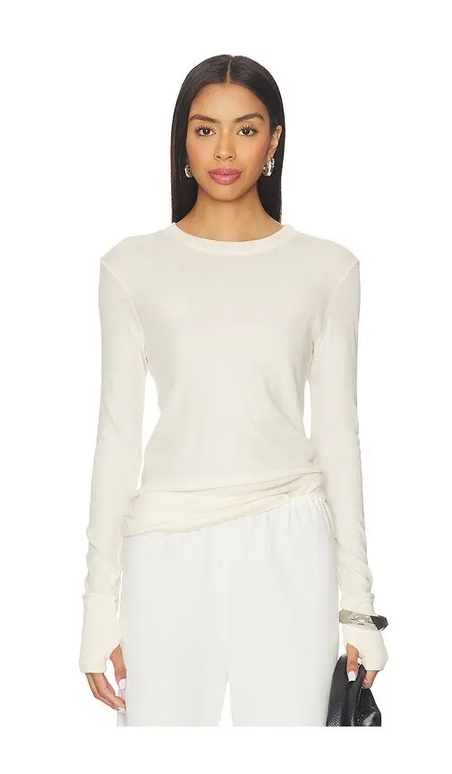 Enza Costa Cashmere Easy Cuffed Crew Top - Natural