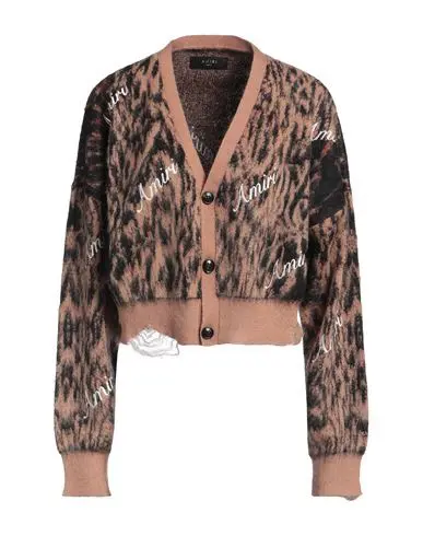 Amiri Cotton Cardigan With Leopard Print And Embroidered Logo - Beige