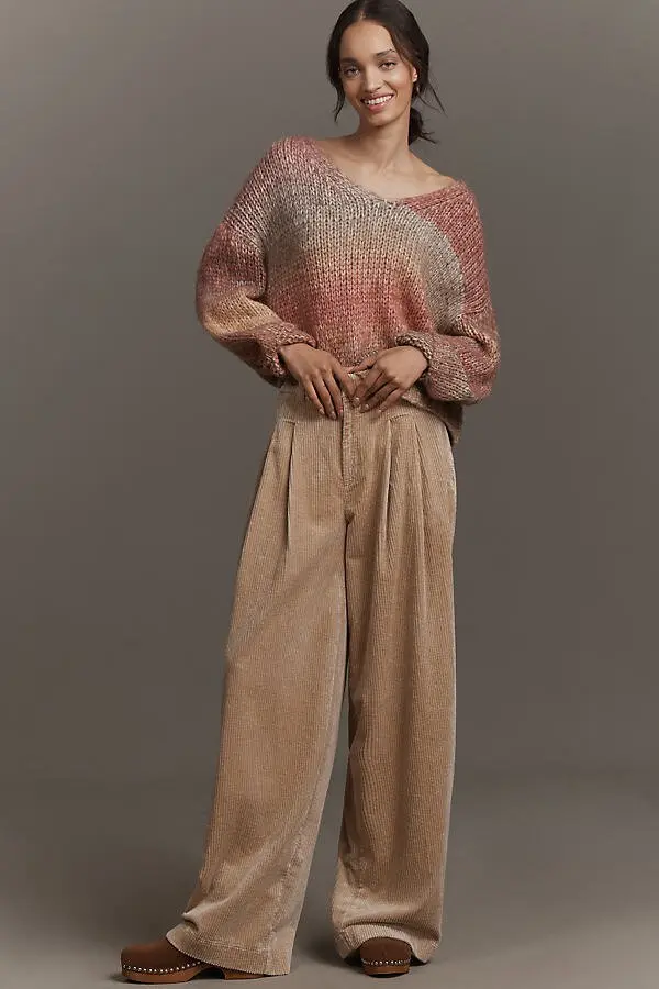 Anthropologie Pleated Cord Trousers