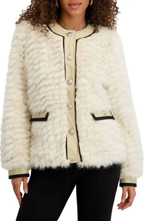 Karl Lagerfeld Paris Collarless Faux Fur Jacket
