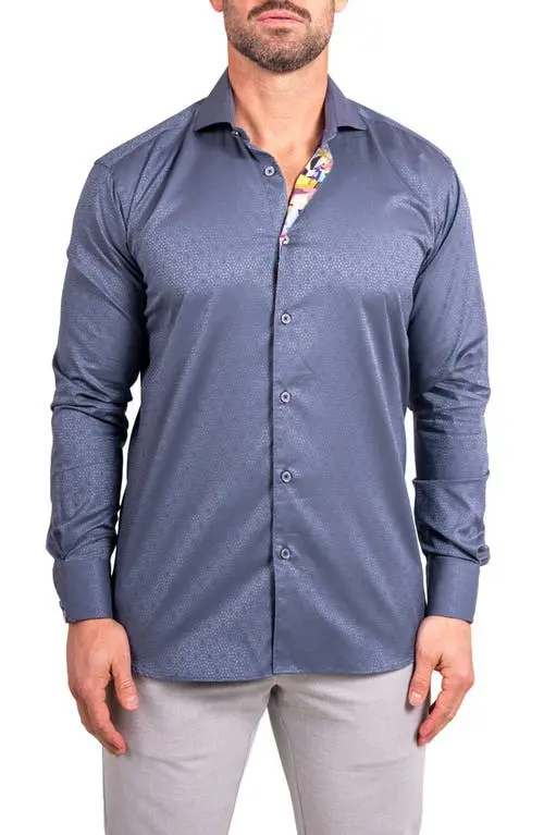 MACEOO Einstein Ascension0080 Geo Floral Cotton Button-up Shirt - Grey