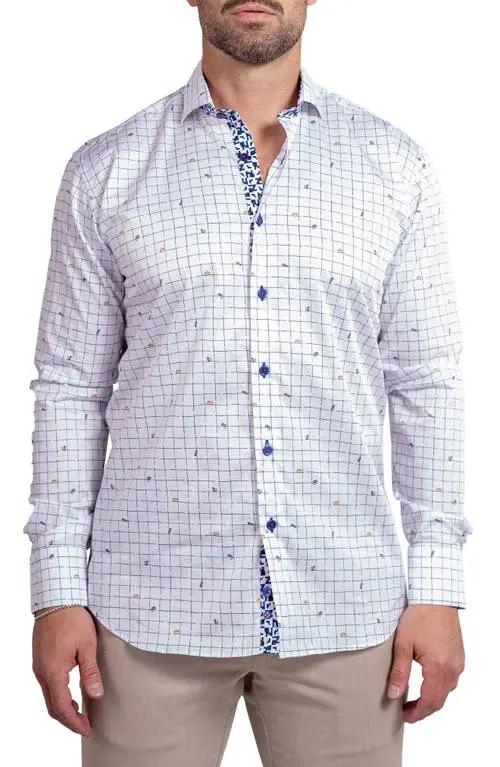 MACEOO Einstein Ascension 0230 Mouse & Cheese Print Contemporary Fit Button-up Shirt - White
