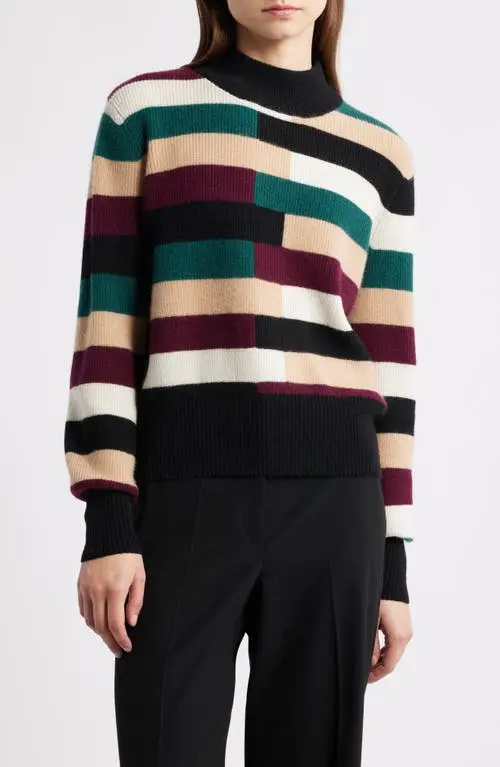 Elie Tahari Colorblock Cashmere Mock Neck Sweater - Noir Berry/multi