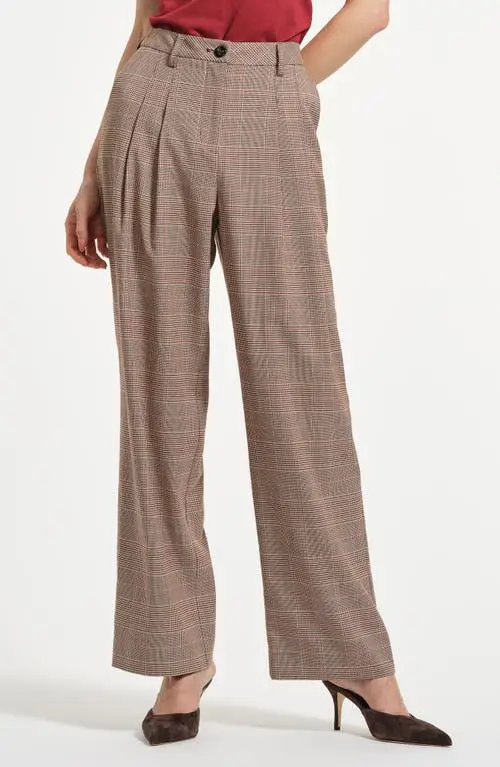 ISAAC MIZRAHI NEW YORK Pleated Plaid Straight Leg Pants