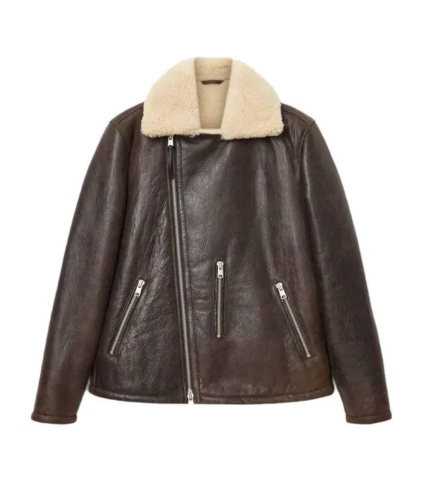 All Saints Leather Xylon Biker Jacket - Brown