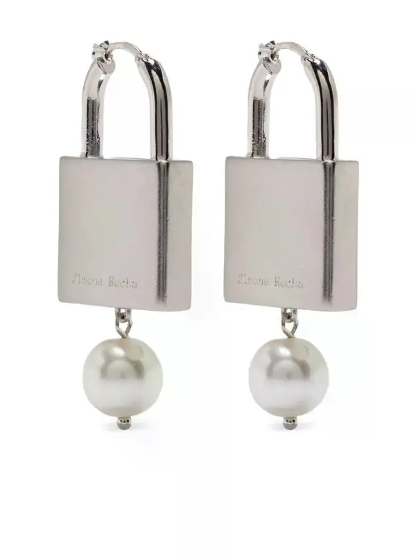 Simone Rocha Padlock Pearl-embellished Hoop Earrings