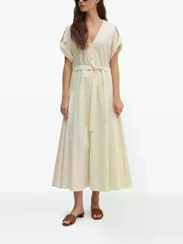 SANDRO FERRONE Belted V-neck Midi Dress