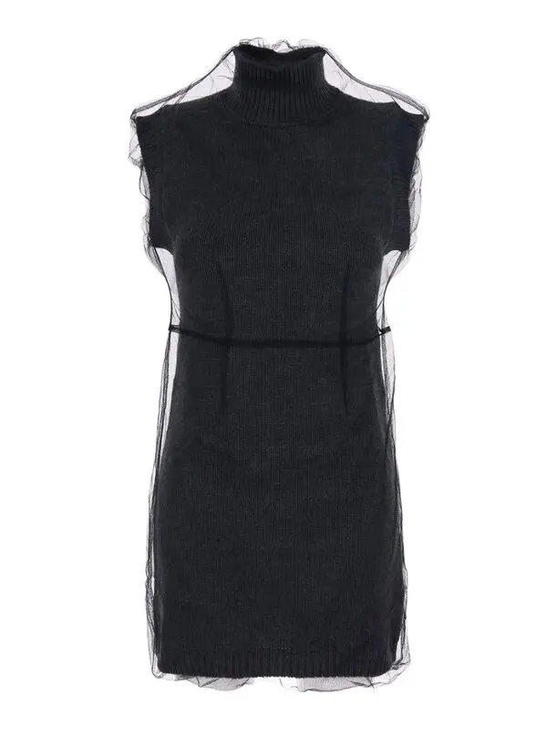 MSGM High Neck Wool Dress With Logo Patch