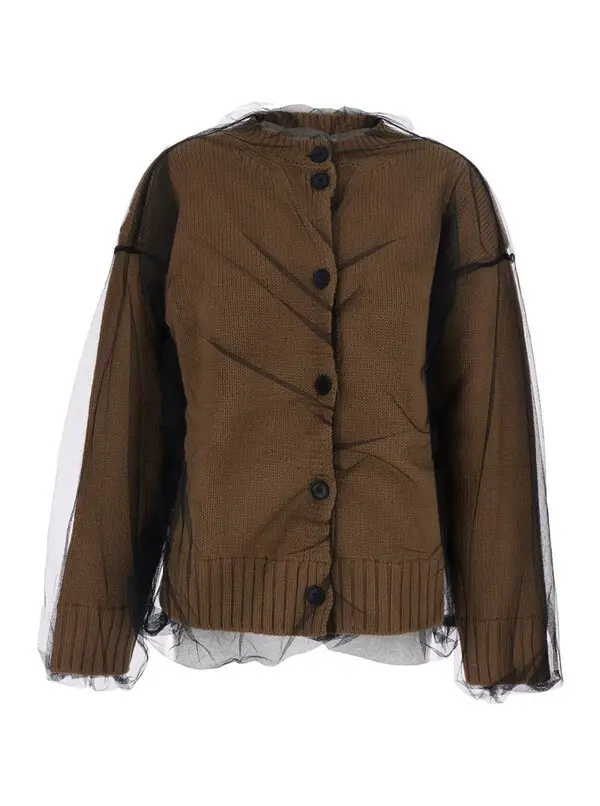 MSGM Ribbed Wool Sweater With Tulle Overlay