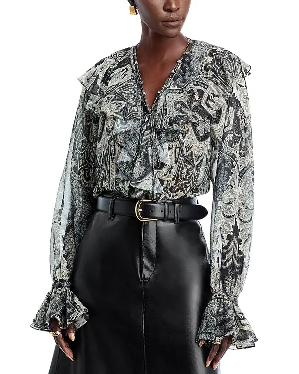Kobi Halperin Printed Tie Neck Top - Black Multi