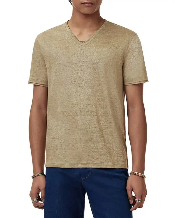 John Varvatos Wooster Slim Fit V Neck Linen Tee - Twig