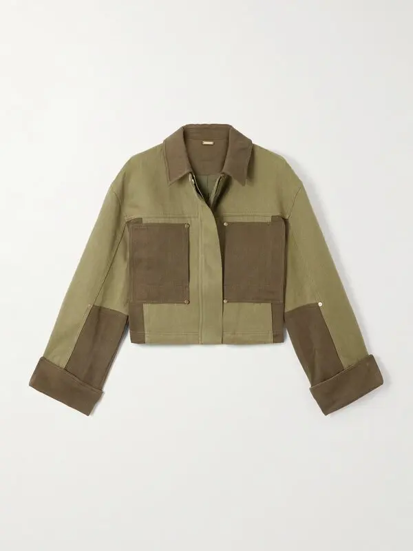 Cult Gaia Anders Cropped Two-tone Hemp And Cotton-blend Twill Jacket - Green