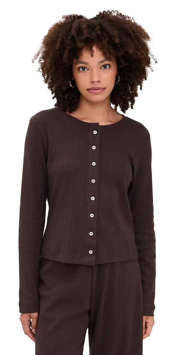 LESET Pointelle Classic Crew Cardigan