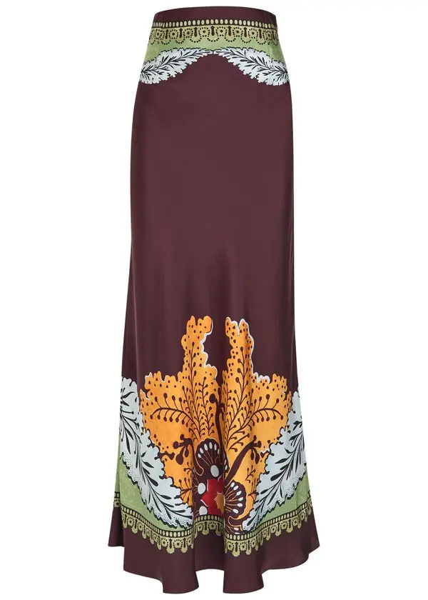 La DoubleJ Printed Silk-twill Midi Skirt