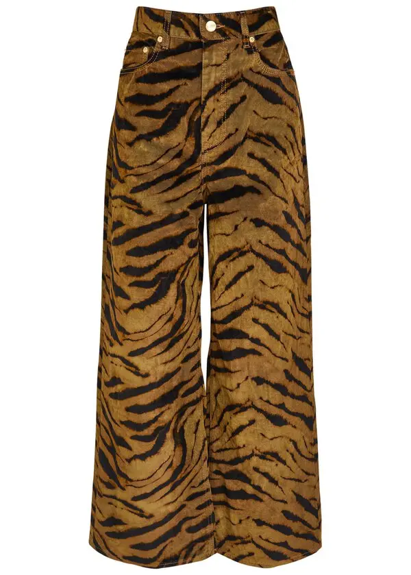 GANNI Zebra-print Wide-leg Jeans