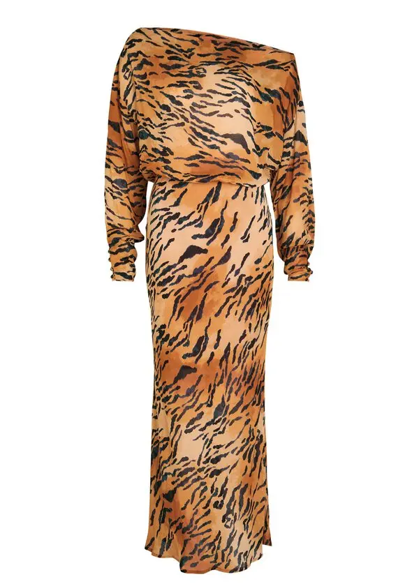 NEVER FULLY DRESSED Tiger-print Chiffon Midi Dress