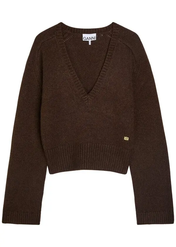 GANNI Wool-blend Jumper - Dark Brown