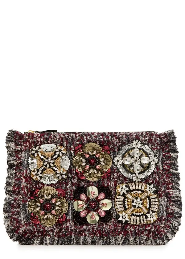 La DoubleJ Crystal-embellished Woven Pochette - Multicoloured