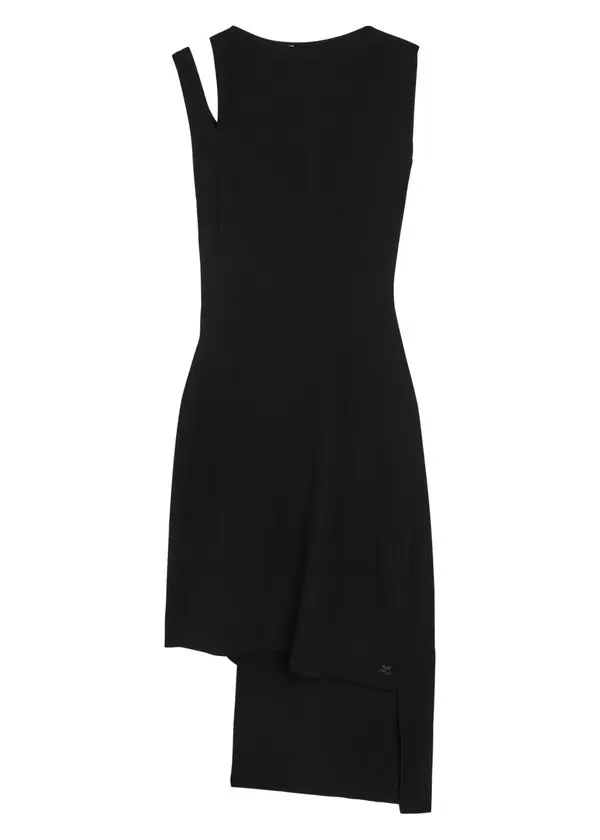 COURREGES Oplique Asymmetric Ribbed Knit Mini Dress - Black