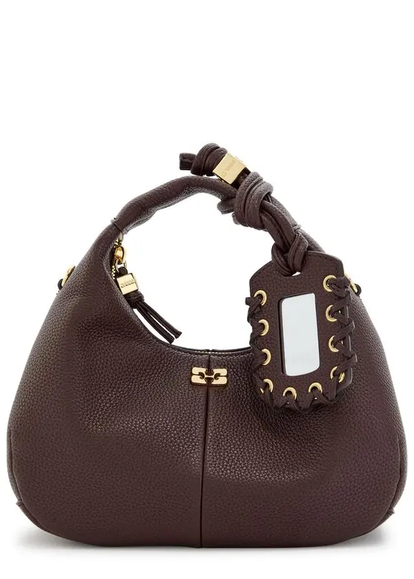GANNI Mini Leather Hobo Bag - Dark Brown