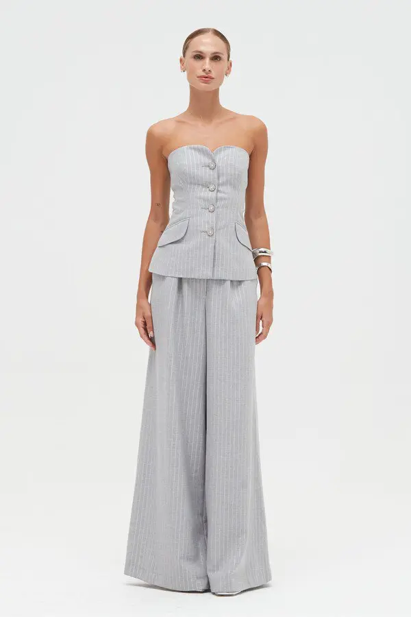 PatBO Metallic Pinstripe Wide-leg Pant
