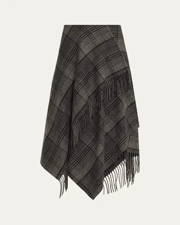 Ralph Lauren Plaid Fringed Wrap Midi Skirt