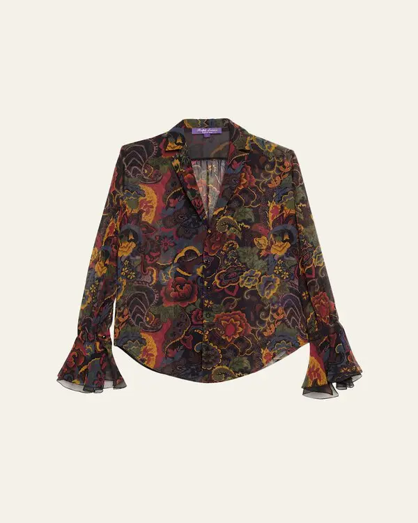 Ralph Lauren Jolie Ruffle Floral Chiffon Blouse