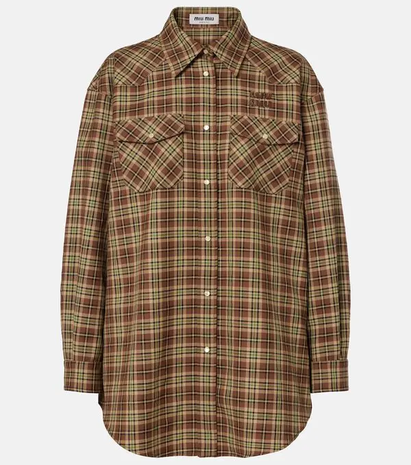Miu Miu Plaid Oversized Virgin Wool Shirt