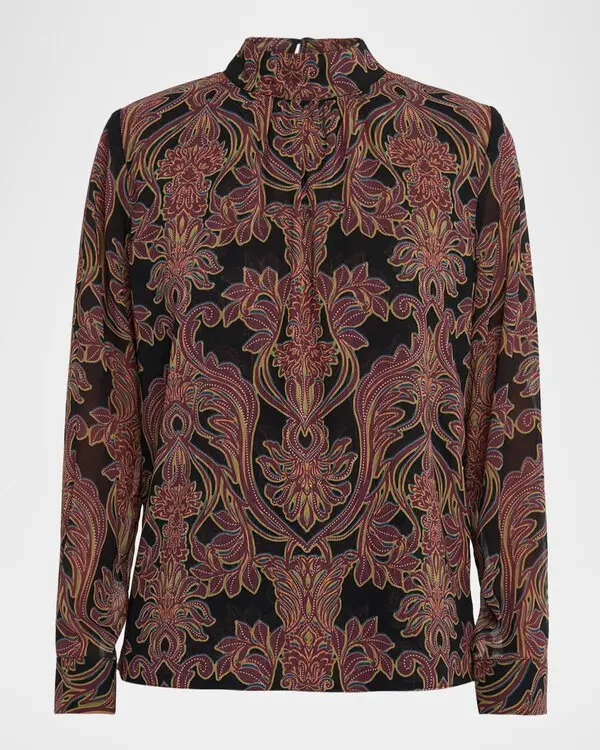 Misa Studded Flora Annie Mock-neck Blouse