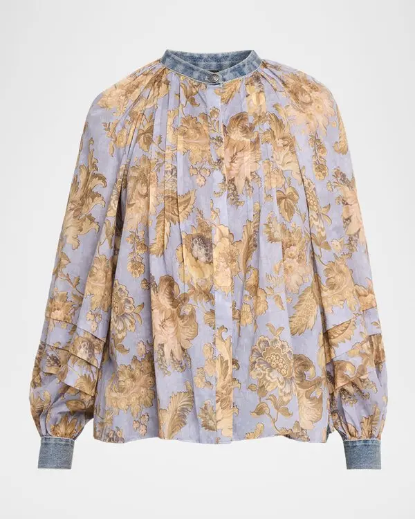 Kobi Halperin Stevie Pintuck Floral-print Blouse - Sky Multi