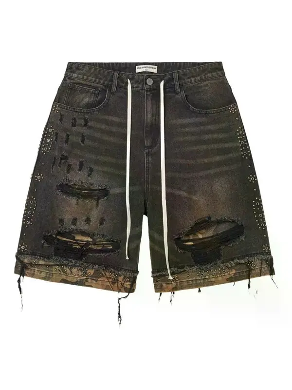 VALE Studded Ripped Denim Shorts